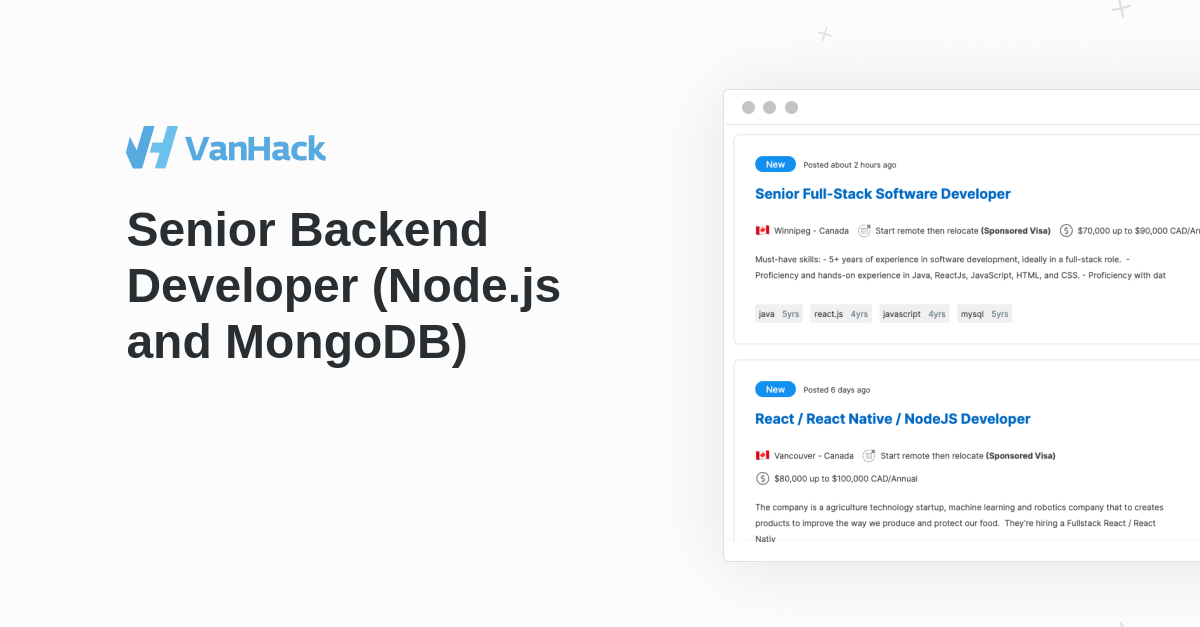 Senior Backend Developer (Node.js and MongoDB) - VanHack